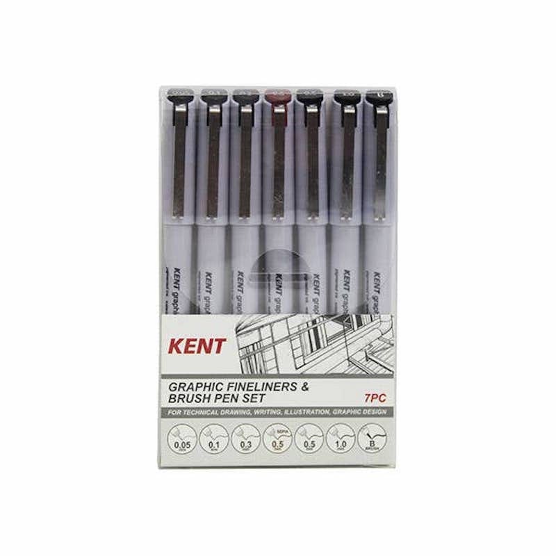 Kent Graphic Fineliner & Brush Pen Set of 7 – ArtSmart Art Store ...